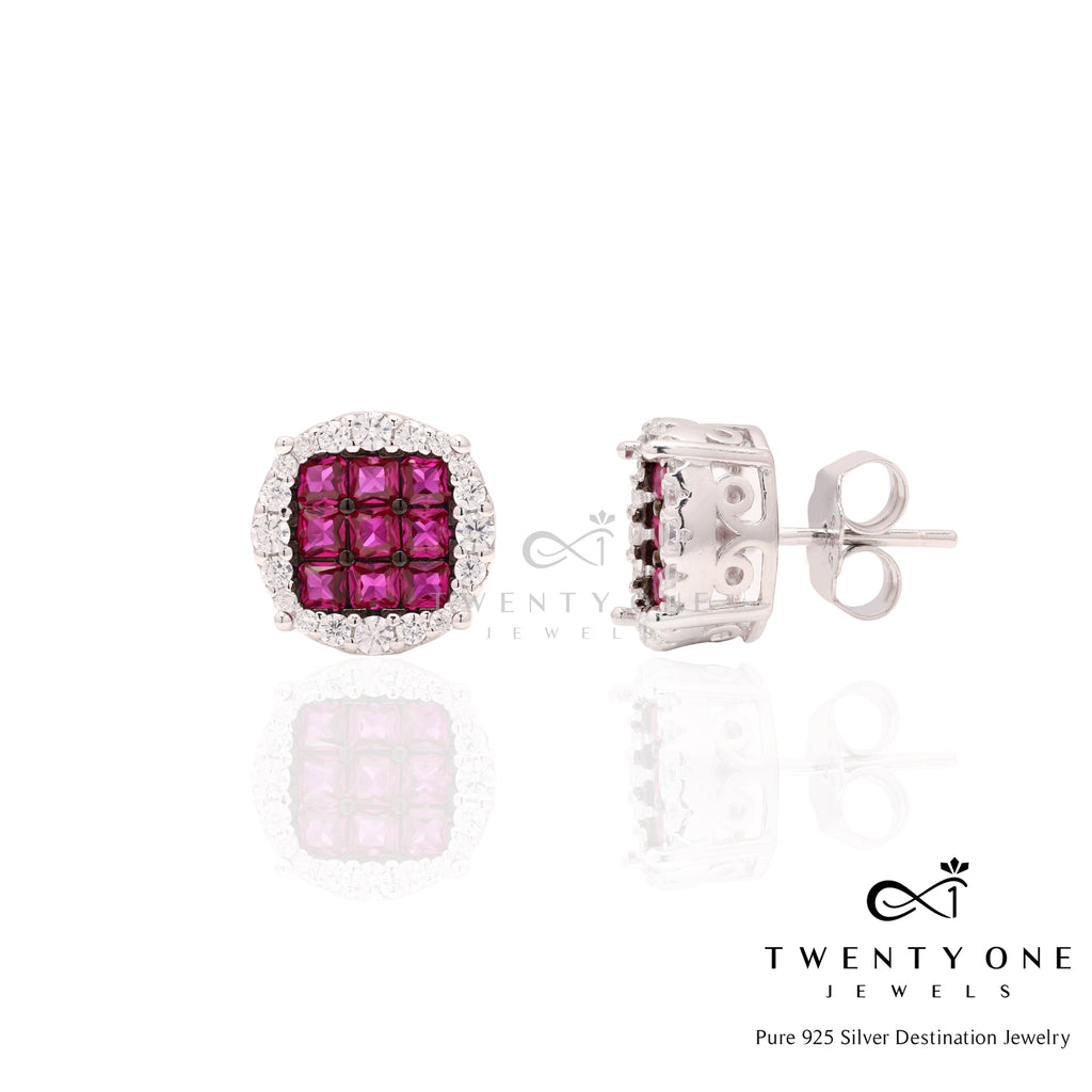 Ruby Raffle Diamond Studs on Pure 925 Silver – Twenty One Jewels